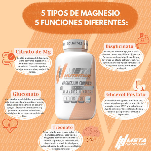 Magnesium Complex-5, Complejo de 5 Mg, 120 Caps. – Meta Nutrition