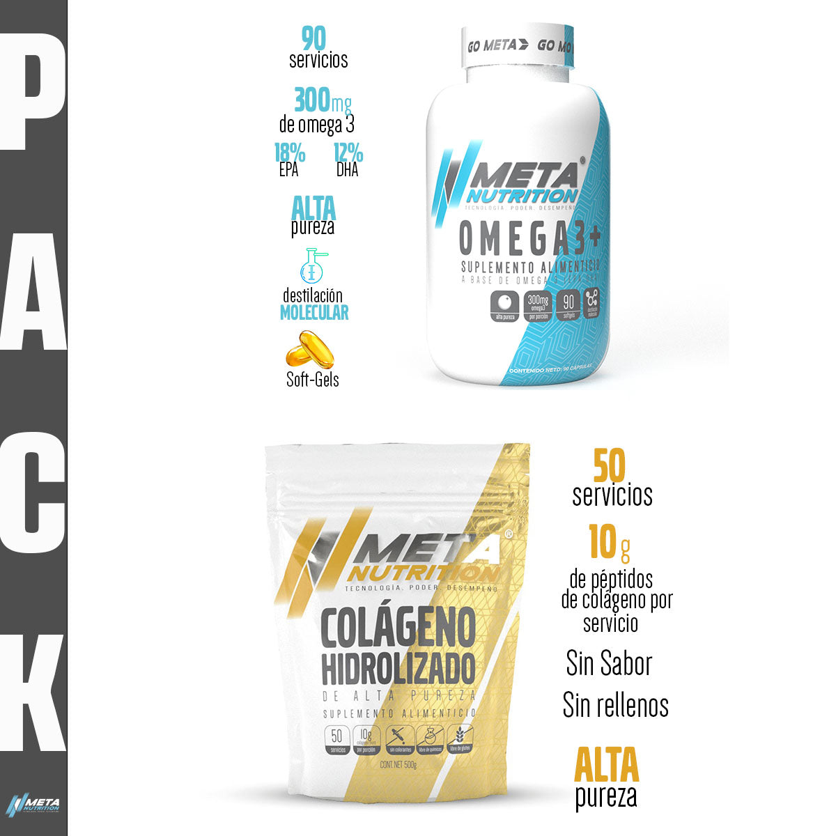 PACK HEALTH: COLÁGENO HIDROLIZADO + OMEGA 3 – Meta Nutrition
